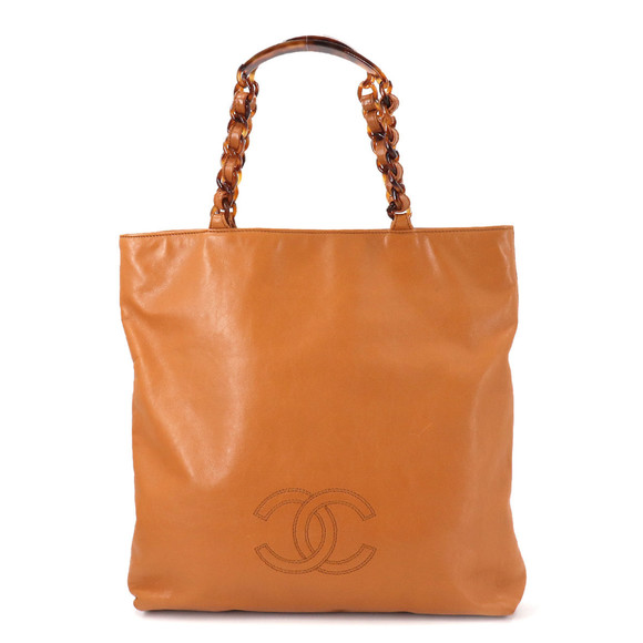 CHANEL | Bags | Chanel Chanel Plastic Chain Tote Bag Leather Orange ...